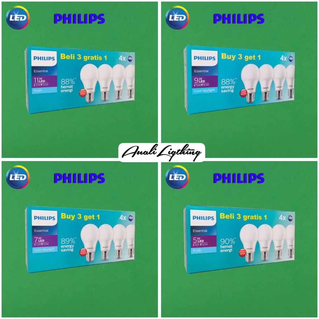 Philips LED MULTIPACK ESSENTIAL 5W 7W 9W 11W PACKAGE BUY 3 GET 1 FREE ...
