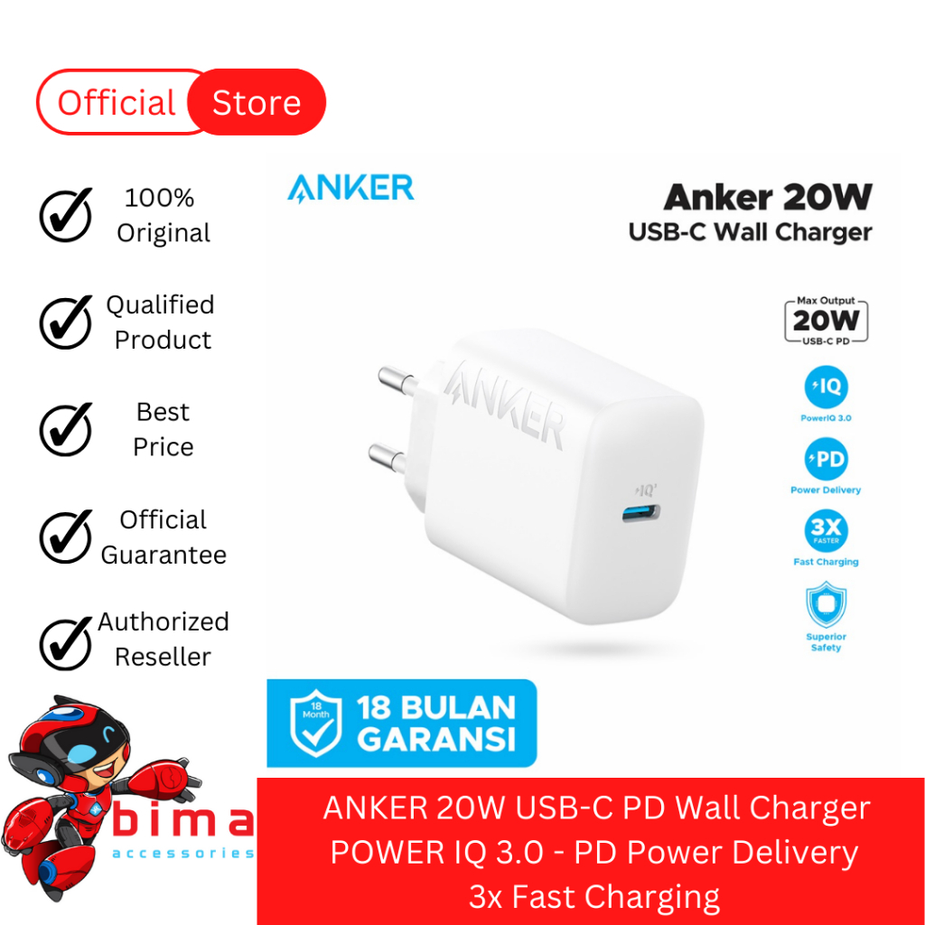 ANKER Charger Powerport III 20W USB-C PD IQ 3x Faster Fast Charging ...