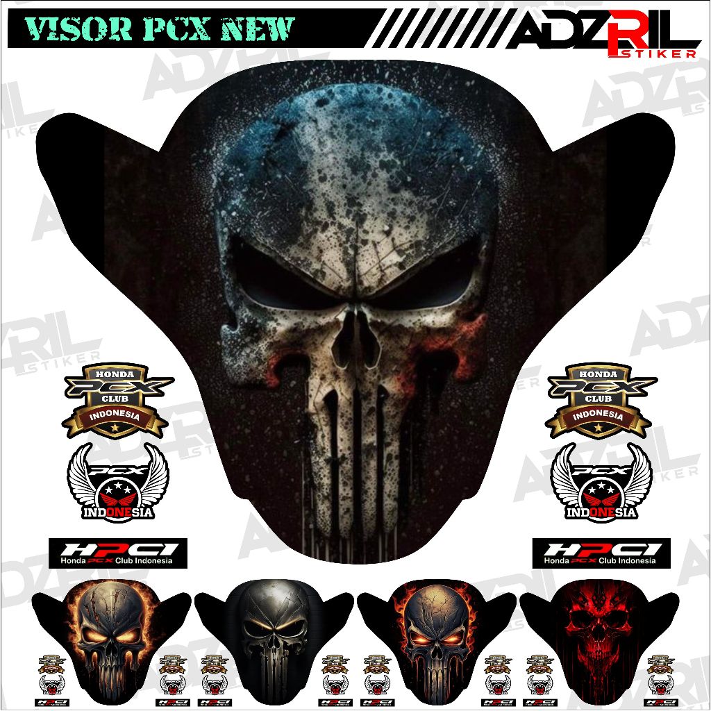 Honda PCX 160 NEW Winshield visor sticker COOL PUNISHER SKULL (043 ...