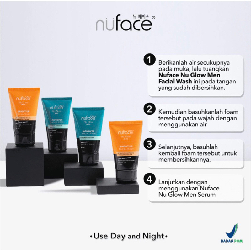 Nuface Nu Glow Men Bright Up / Acnover Facial Wash 100 ml | Shopee ...