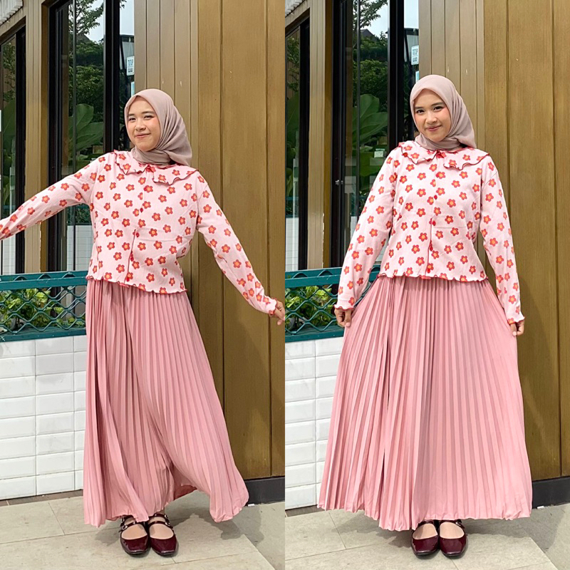 VONI ONE SET (cardi+square hijab+pleated skirt) | Shopee Philippines