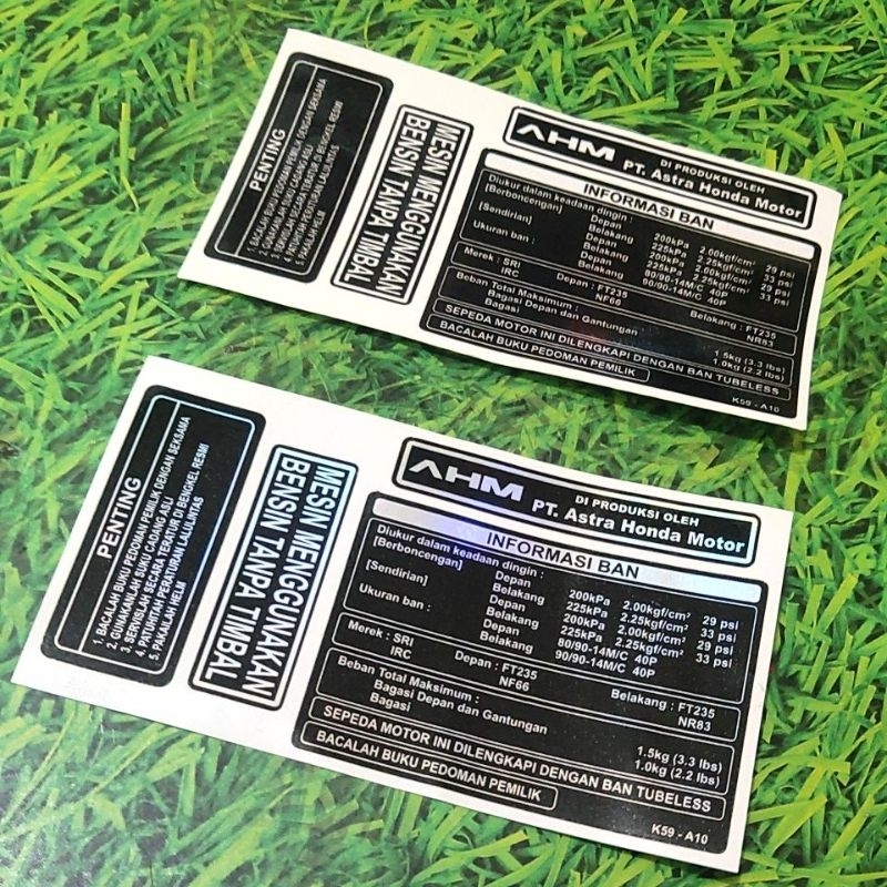 Tire information sticker pack contains 4 honda automatic motorbikes ...