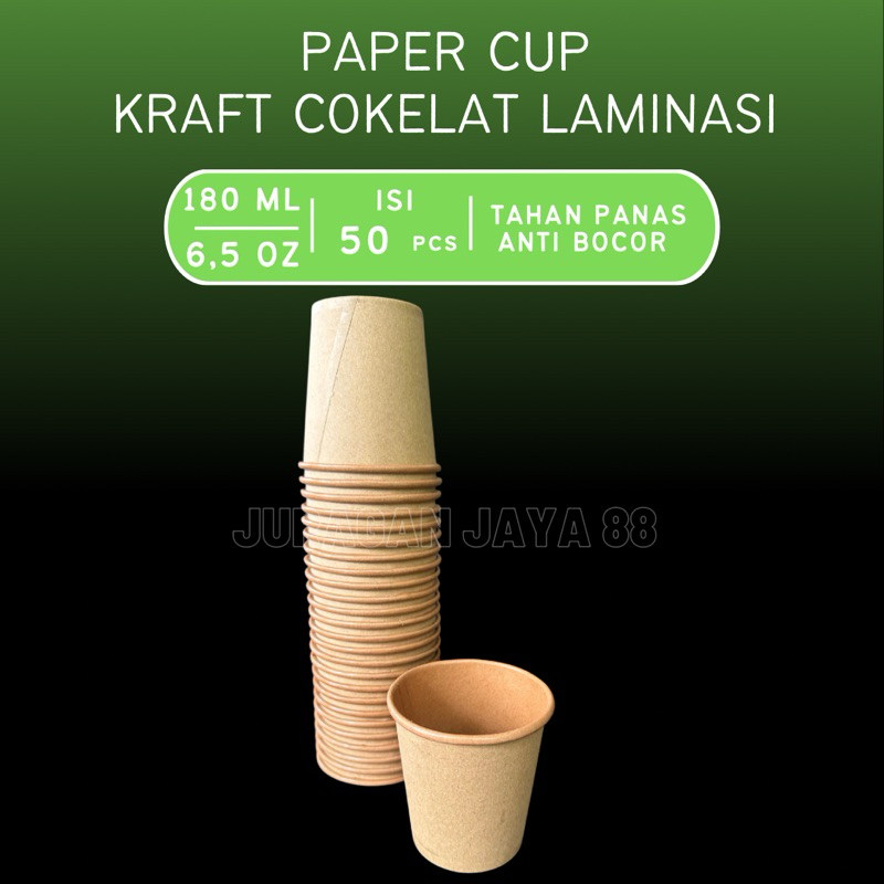 (50pcs) Laminated Brown Kraft Hot Cup Paper 6.5 Oz (180ml) | Glass Cup ...