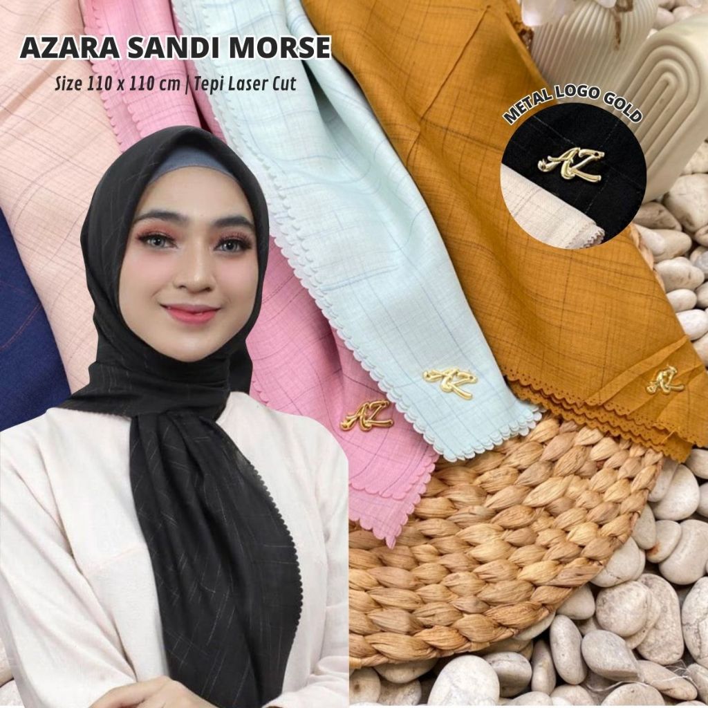 Azara Sandi Morse rectangular hijab voal waffle metal gold logo square ...