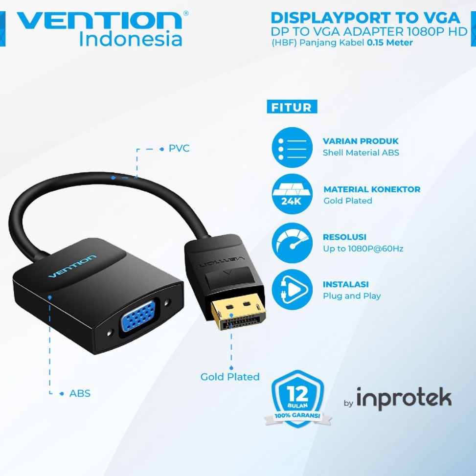 LATEST TREND Vention HBF Adapter Converter DisplayPort DP Male to VGA ...