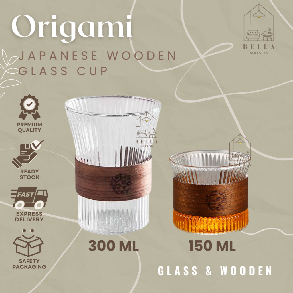 KAYU Japanese Wooden Glass Cup with Unique Motifs ORIGAMI Japanese ...
