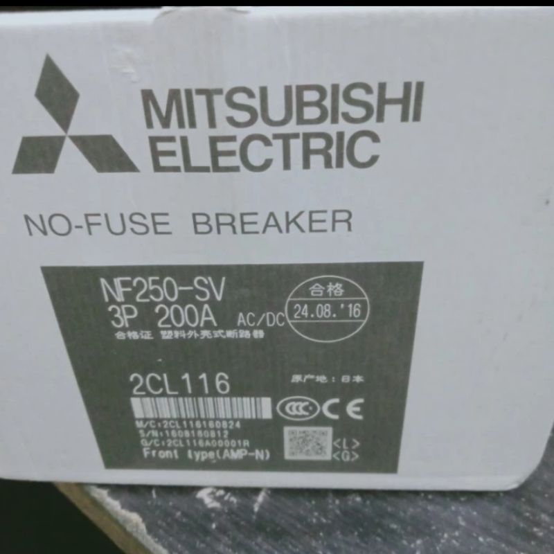 Mccb MITSUBISHI NF250-SV 3P 200A/BREAKER MITSUBISHI ORIGINAL ORIGINAL ...