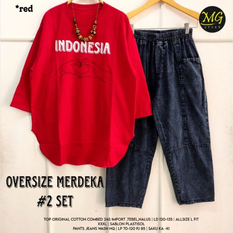 MERAH Oversize merdeka set 1 2 red and white suit | Shopee Philippines