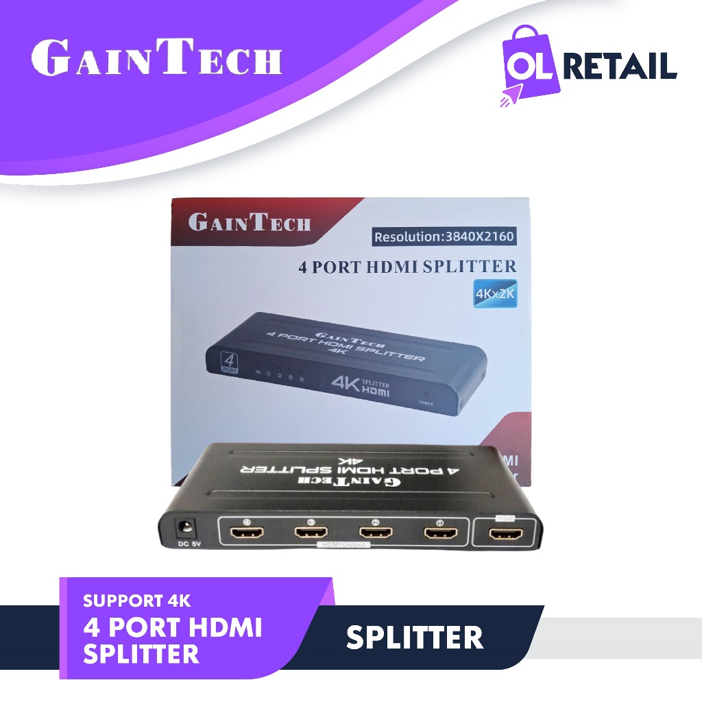 Hdmi Splitter 1-4 Gaintech 4 Port HDMI Splitter - OFFICIAL GAIN TECH GUARANTEE | Shopee Philippines