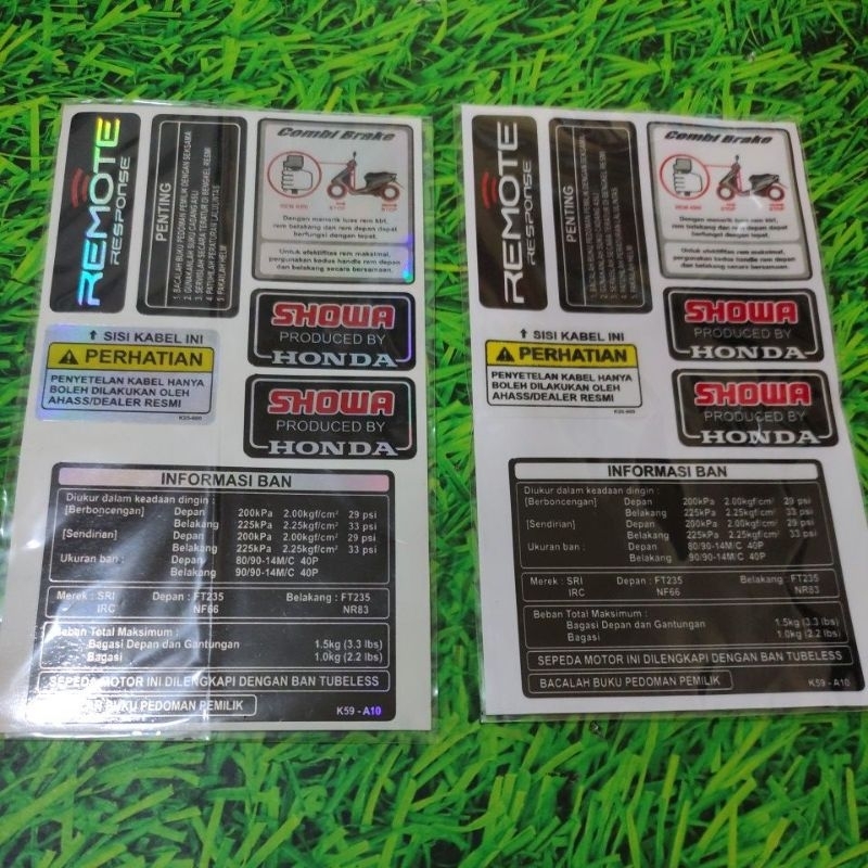 Honda automatic motorbike tire information sticker pack contains 7 pcs ...
