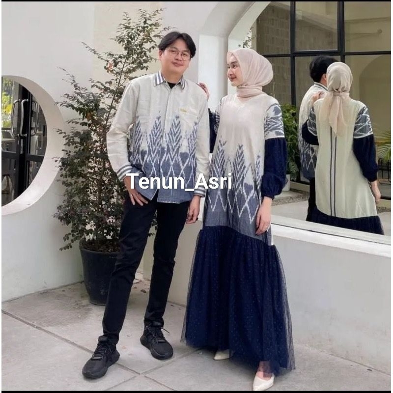 PUTIH Couple Set Gamis Camelia White Navy woven clothes for men and ...