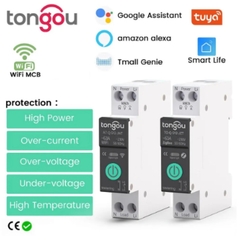 Tongou Smart MCB Circuit Breaker Over Current Under Voltage Protection ...