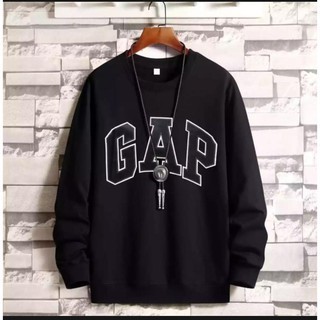 HITAM Sweater CREWNECK GAP Black LOGO Text Embroidery FULL Tricot ...