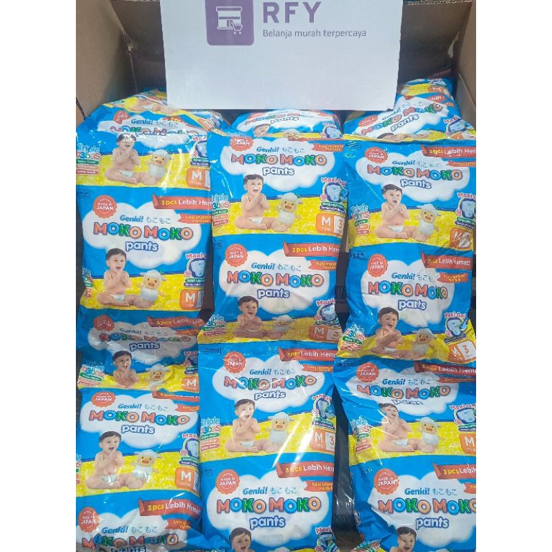 Genki Moko Moko Pants Baby Diapers 1 Renceng = 4 packs (1 pack of 3 ...