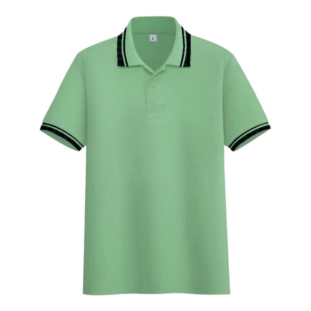 HIJAU Kaospolos - Sage Green Stripe Collar Polo Shirt / Men's Short ...