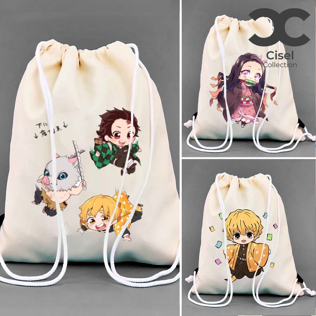 Cisel Drawstring Bag String Bag Thick Canvas Demon Slayer Kimetsu no ...