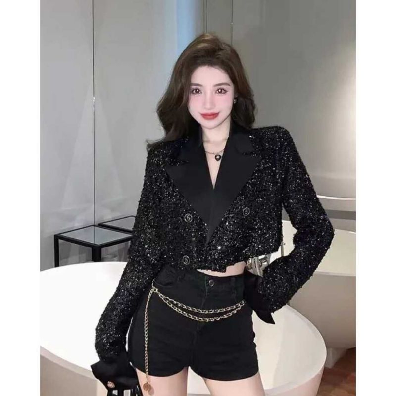 Lucy blazer glitter Top Sequin/Oversize blazer manic glitter/luxury crop blazer | Shopee Philippines