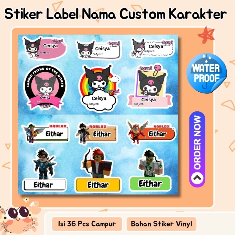 (36Pcs) Custom Character Name Label Sticker/School Label Sticker/Name ...