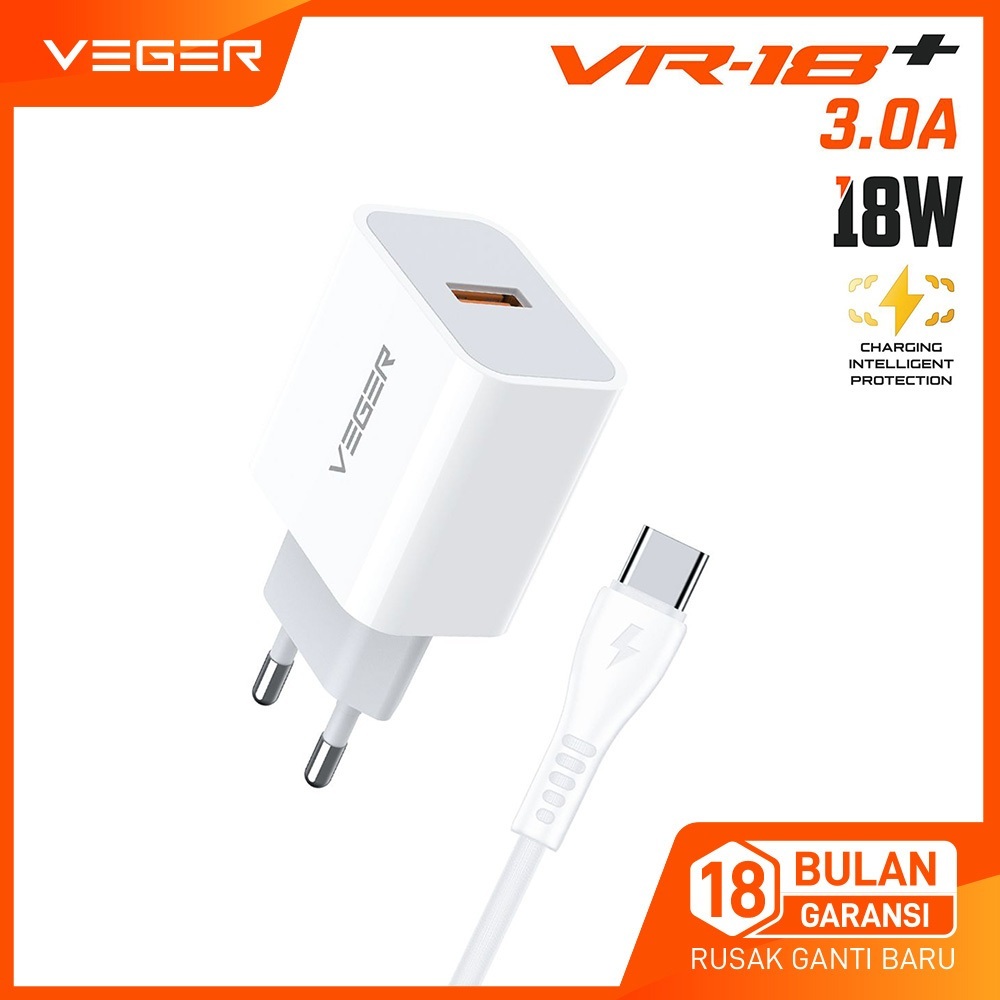 Charger VEGER TYPE-C VR-18+ 3.0A 18W Fast Charger Qualcomm | Shopee ...