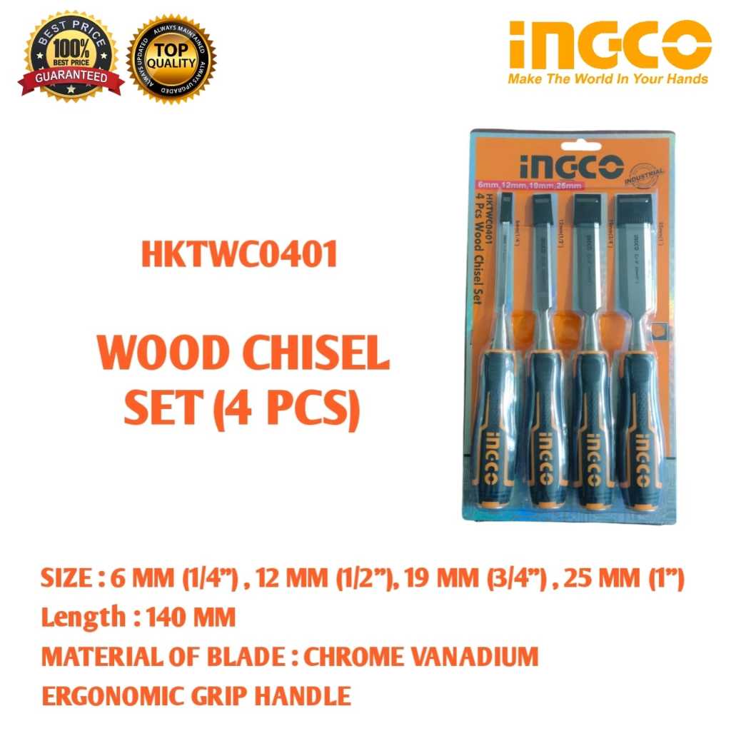 Wood Chisel CRV Heavy Duty Wood Chisel Set 4 pcs INGCO Wood Carving ...