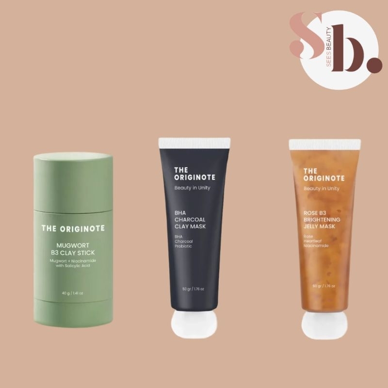 The Originote Mugwort Clay Mask 30g/BHA Charcoal Clay Mask 50g/Rose ...