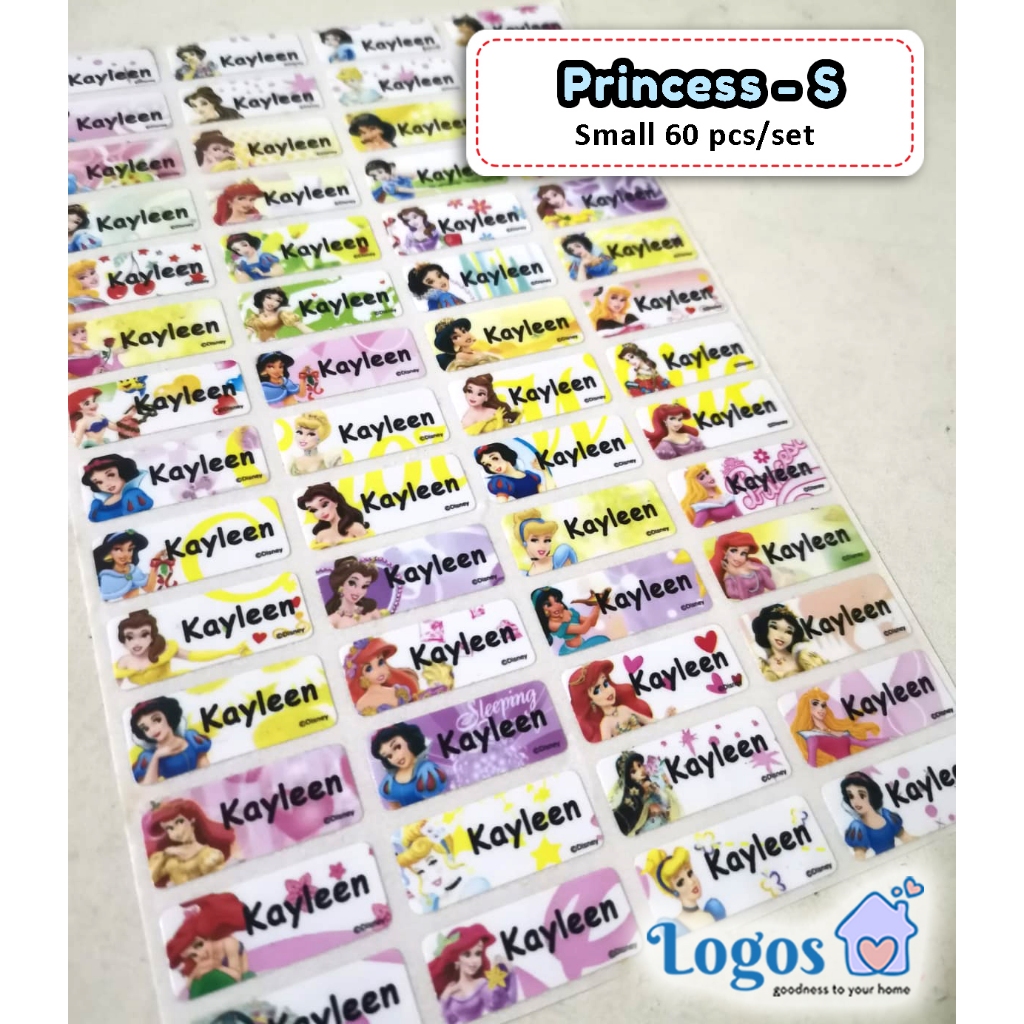 Princess Sticker. Name Label SMALL. Cinderella, Snow White, Ariel ...