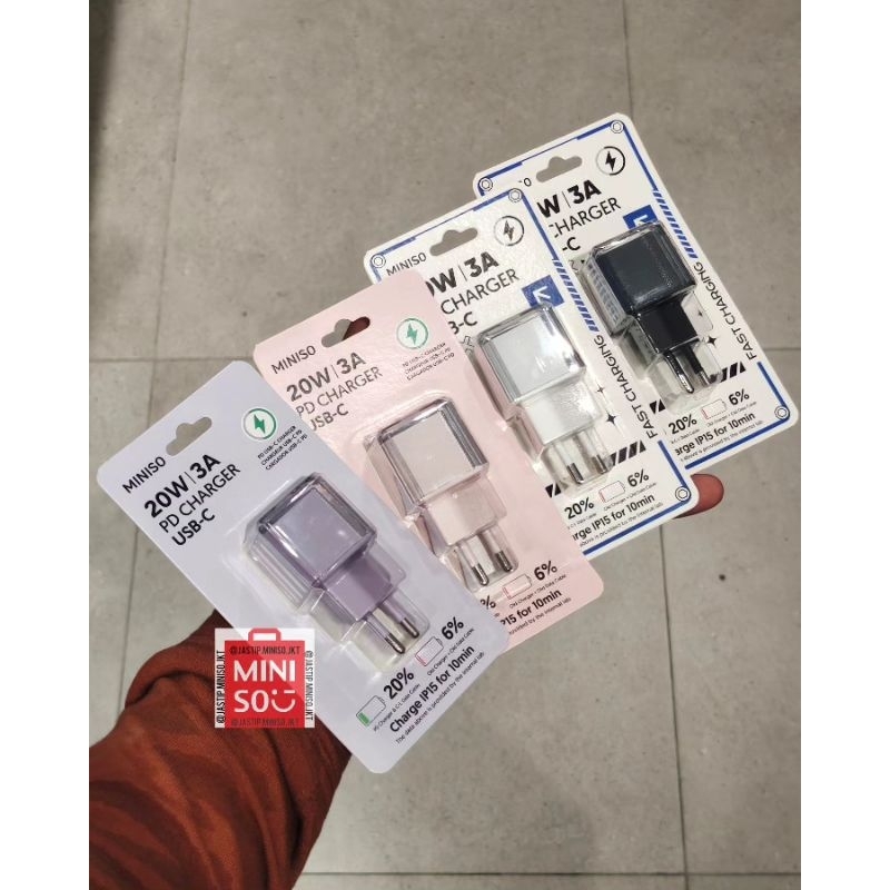 MINISO Type-C Crystal Cube Charger Head 20Watt 3A (Black / White / Pink ...