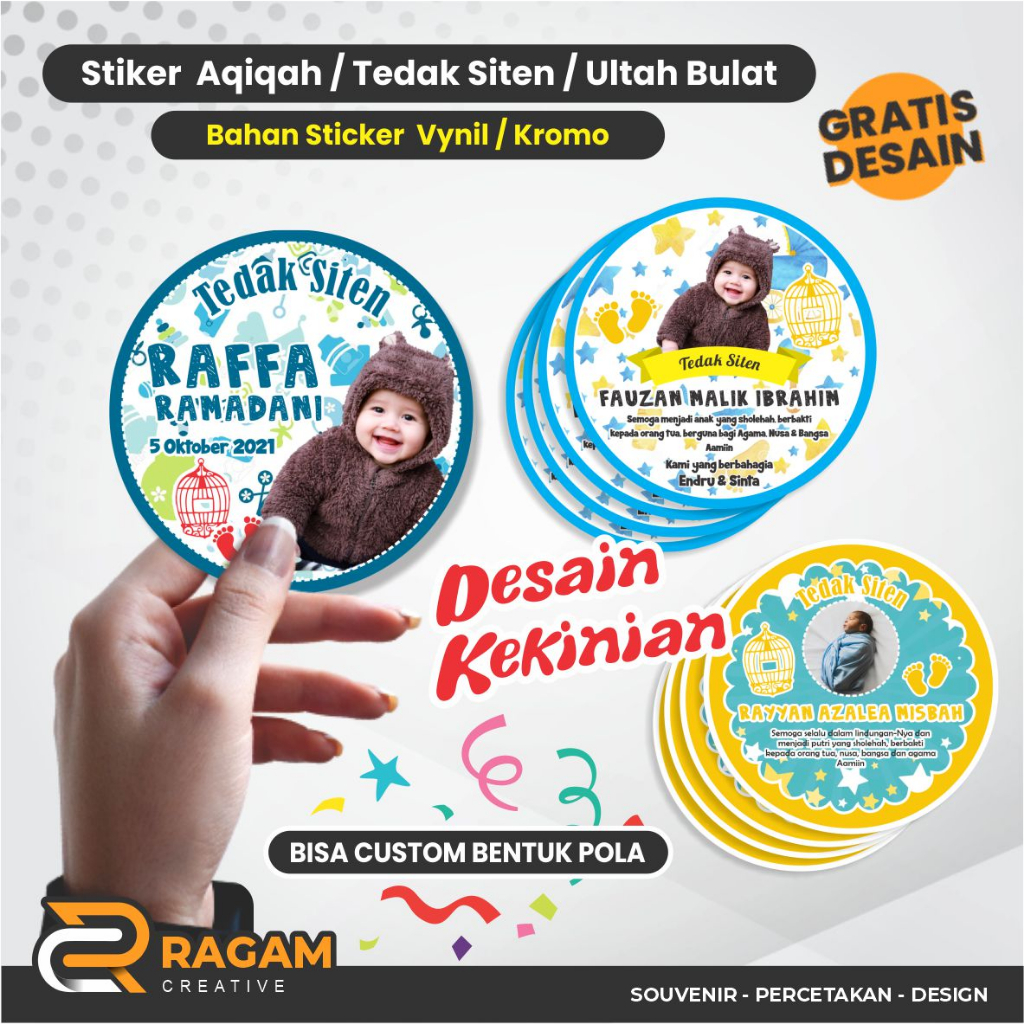Custom Round Aqiqah Stickers Free Name Design/Birthday Stickers/Siten ...
