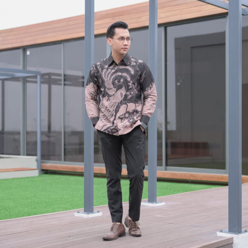 Premium men's batik shirt long sleeve fur-lined, doby batik modern men ...