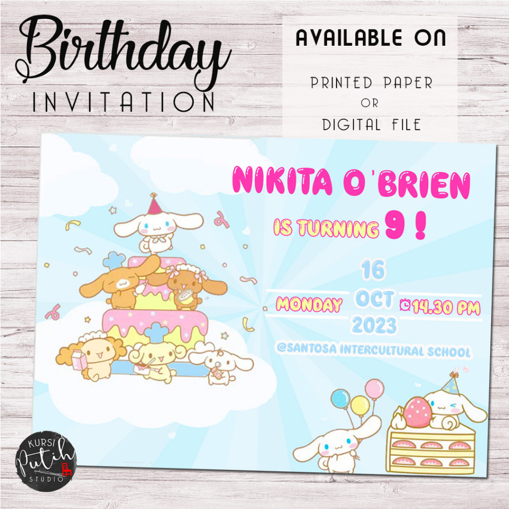 Birthday invitation customized birthday invitation cinnamon roll sanrio ...