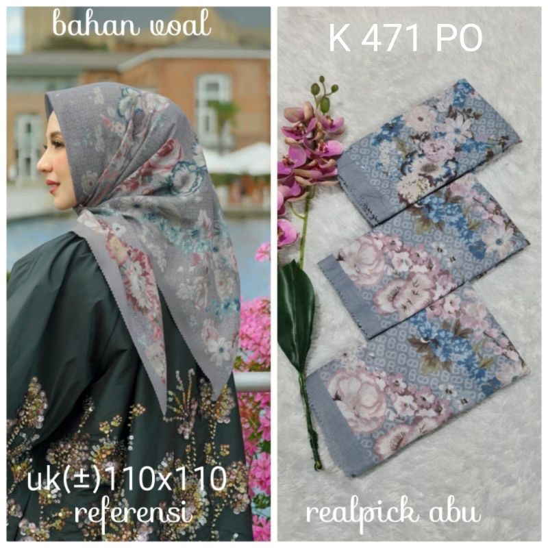 Premium motif voal Hijab / Rectangular voal Hijab / Gray Rectangular ...