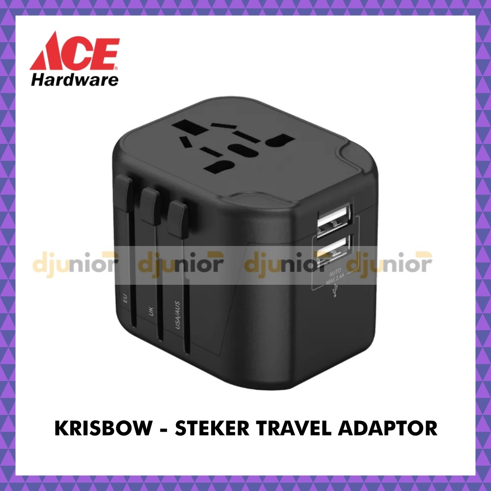 AZKO KRISBOW UNIVERSAL TRAVEL ADAPTER USB / INTERNATIONAL ELECTRIC PLUG ...