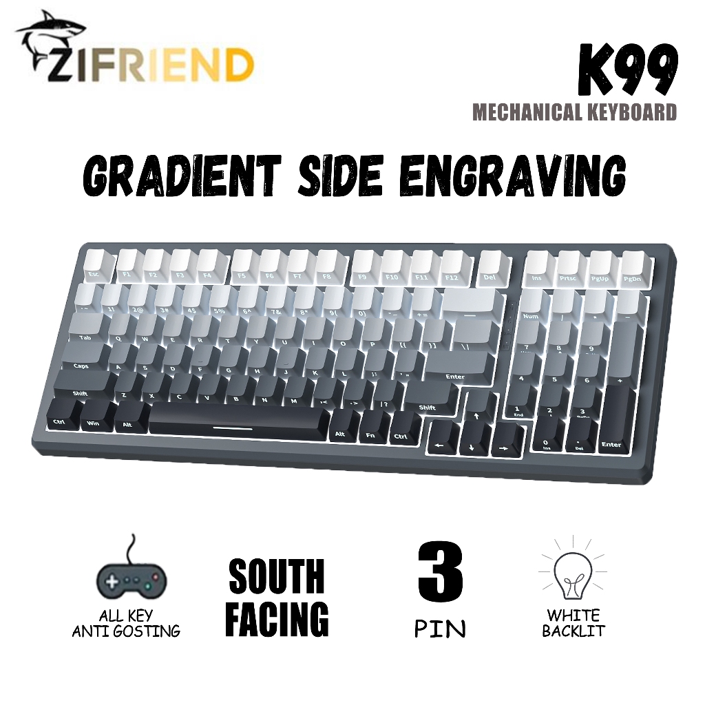 Zifriend K99 Gradient Mechanical Keyboard Hotswap White Light Side ...