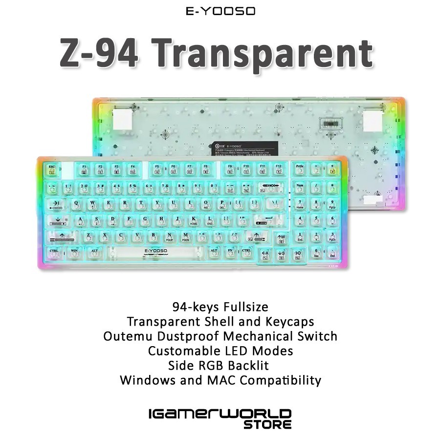 E-yooso Z-94 / Z94 Transparent Fullsize 98% Mechanical Gaming Keyboard ...
