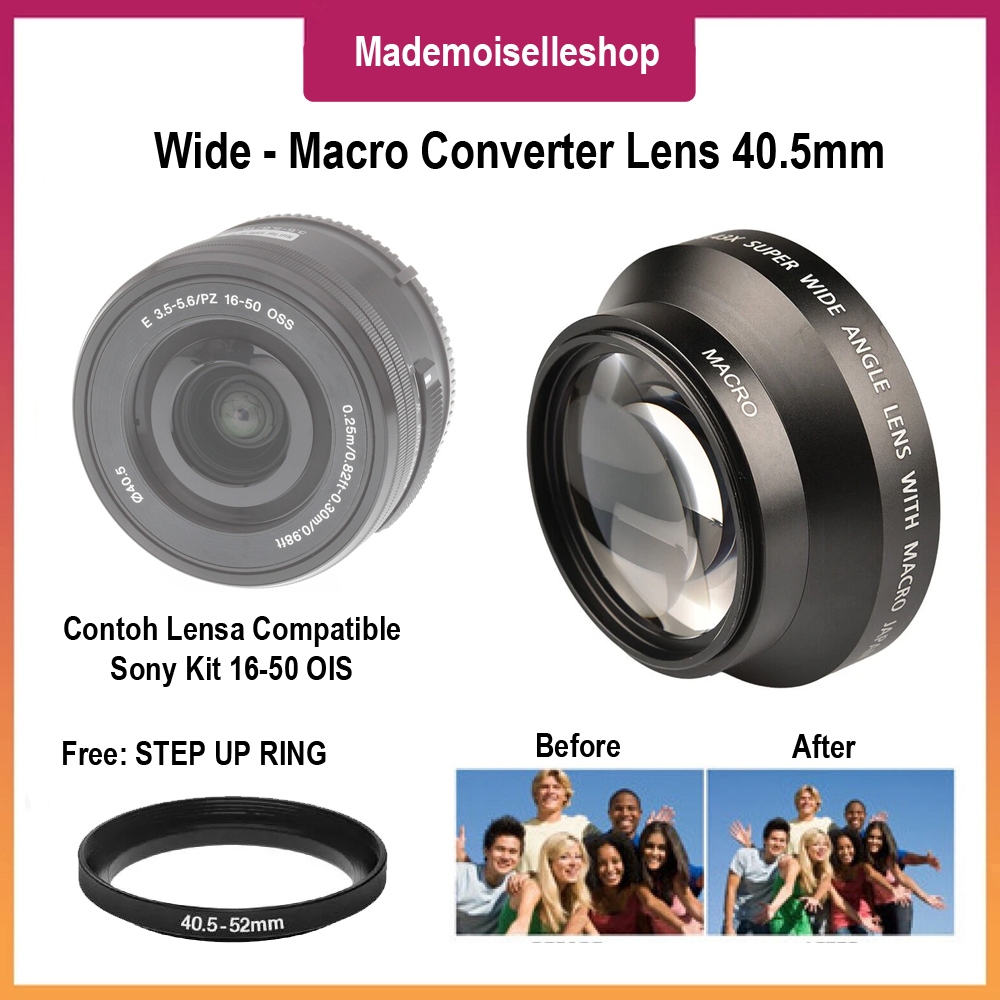 Wide Angle Lens & Macro Lens Converter - 40.5mm - For Sony 16-50 OIS Kit A6000 A6300 A6500 A6600 ...