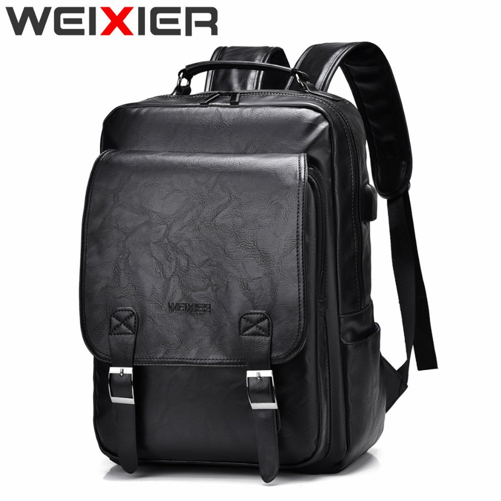 Weixier B677 Men's Backpack Leather Laptop Backpack USB Port WX-OS ...