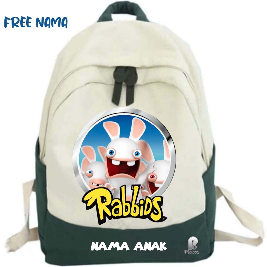 UNISEX INVASION RABBIDS MOTIF SCHOOL CHILDREN'S BACKPACK BAG (FREE NAME ...