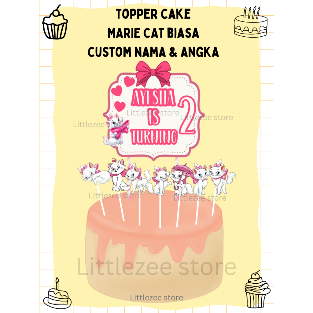 Marie cat cake topper/marie cat Theme topper/marie cake topper/cake ...