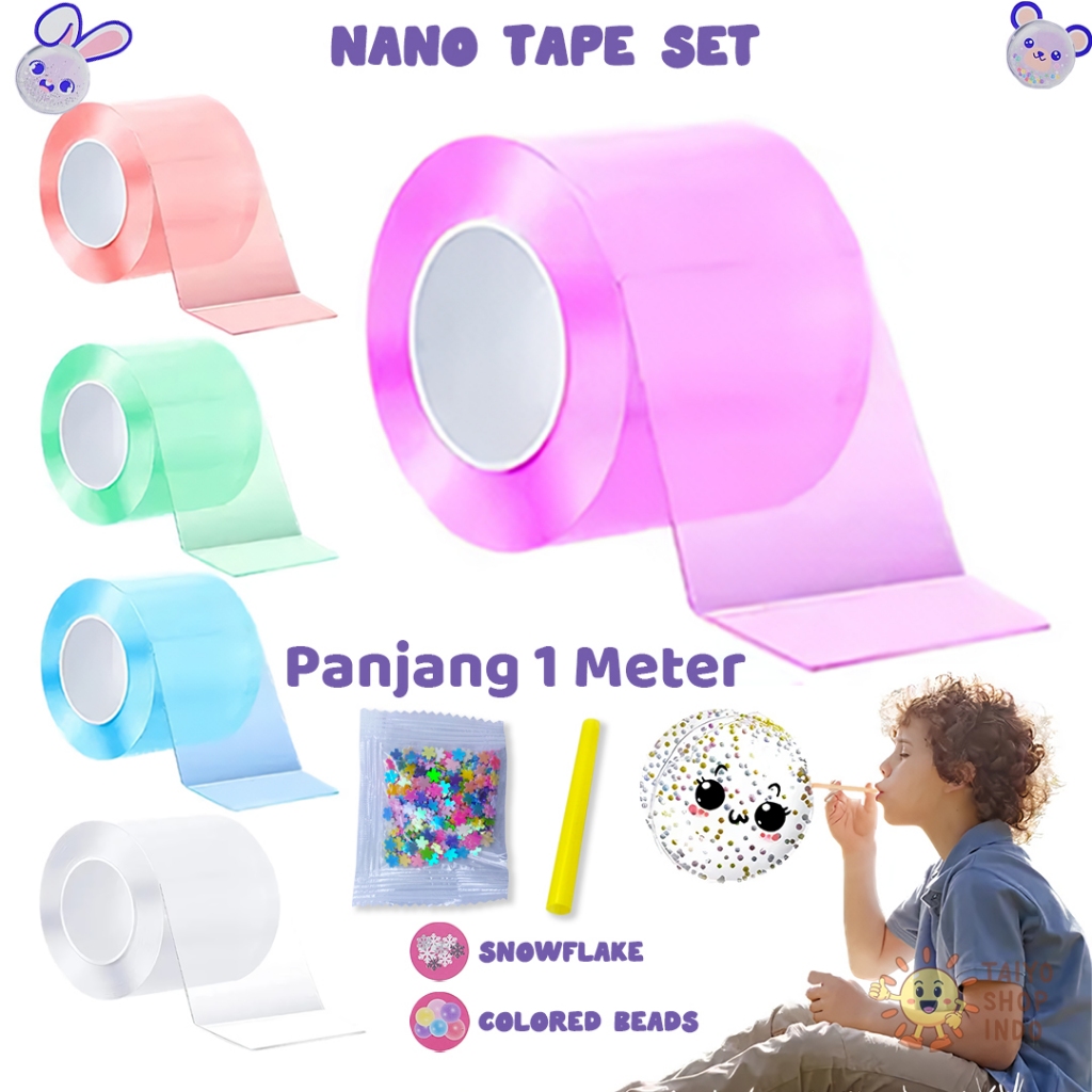 TAIYO Children's Toys Nano Tape Set 1 Meter Beads DIY Inflatable Bubble ...