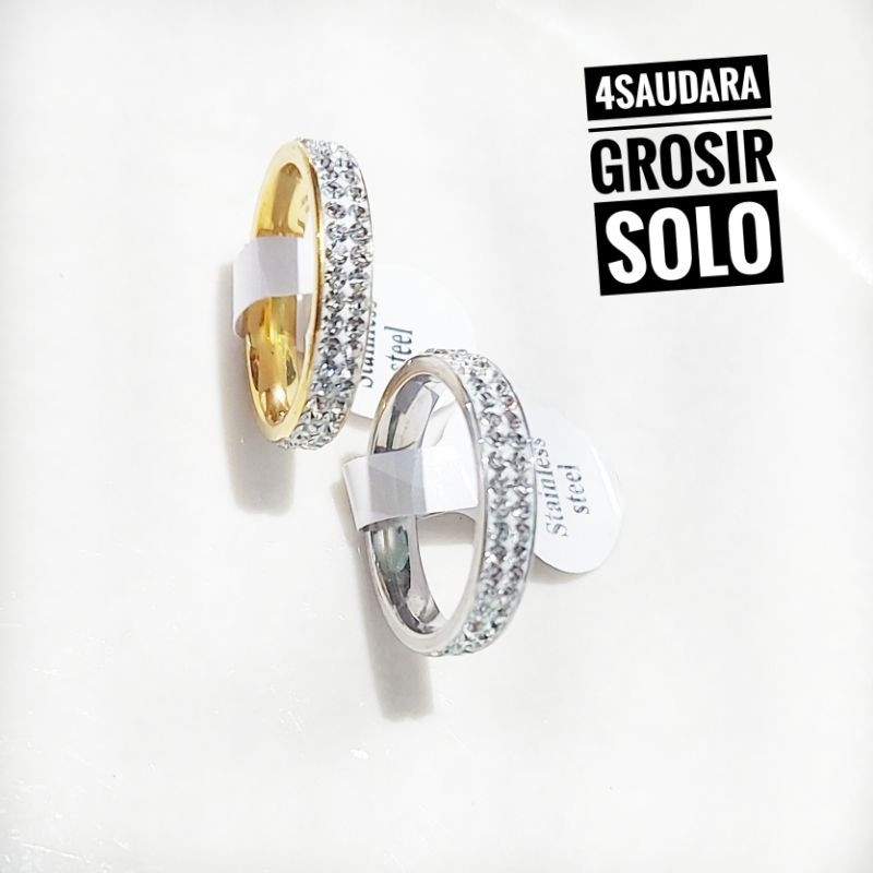 WOMEN'S RING WITH 2 ROW GEM ACCENTS, 5mm WIDE, 100% ANTI-RUST & ANTI ...