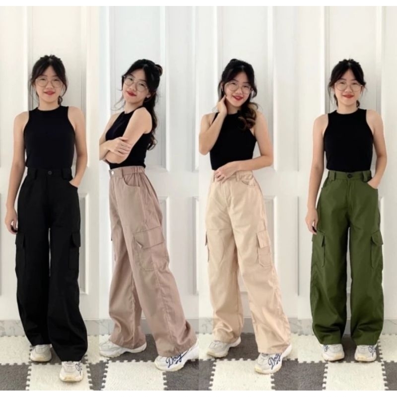 Cargo pants premium Korean style cargo pants Women highwaist | Shopee ...