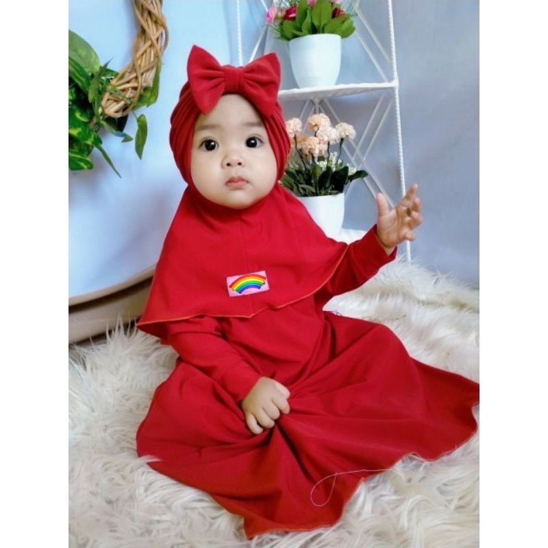 MERAH Bubble Kids Collections Baby Gamis Free Veil + Red Turban ...