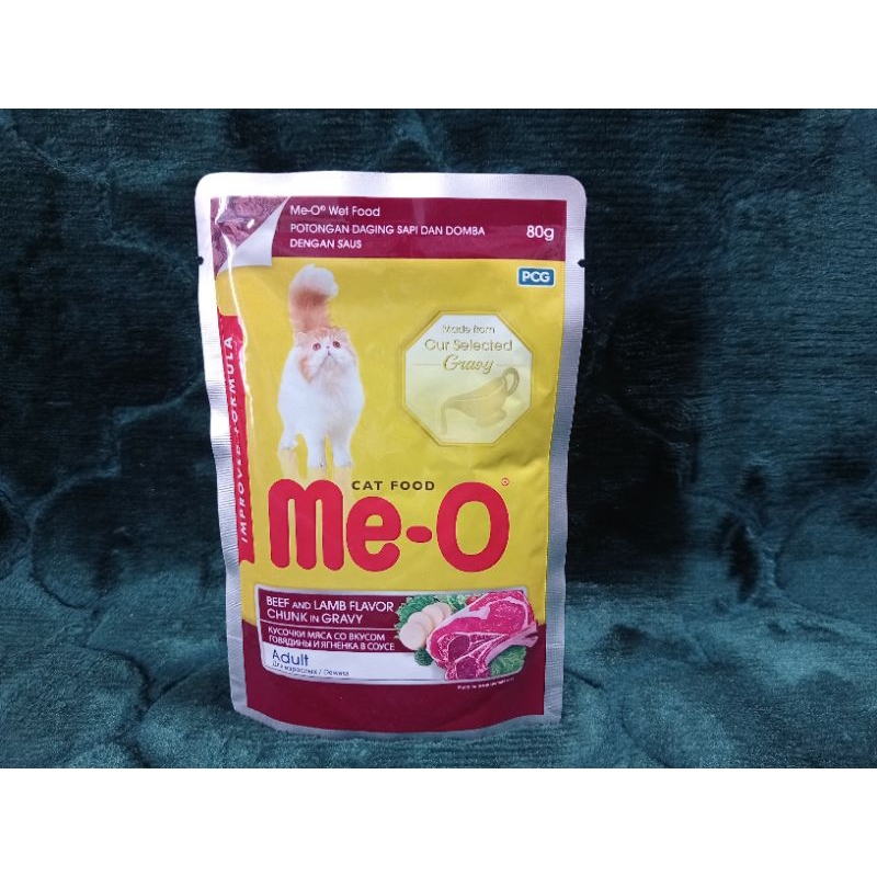 Me-o Adult Wet Food Adult Cat Sachet 80 Gram (Bef And Lamb Pieces With ...