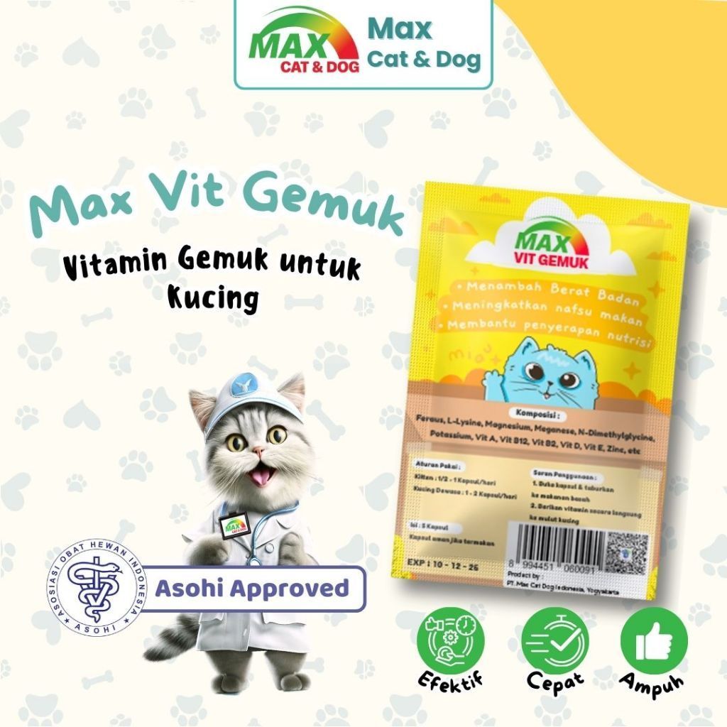 Max Vit Fat contains 5 Appetite Vitamin Capsules to Increase Cat Weight ...