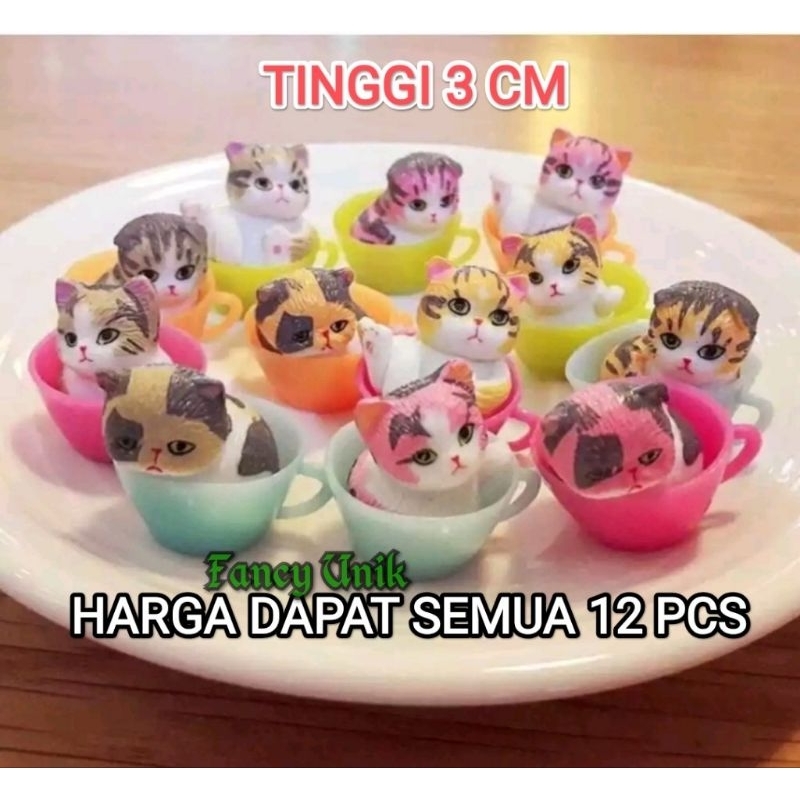 12 Pcs Cat In The Cup Cat In The Cup Display Cake Topper Figure ...
