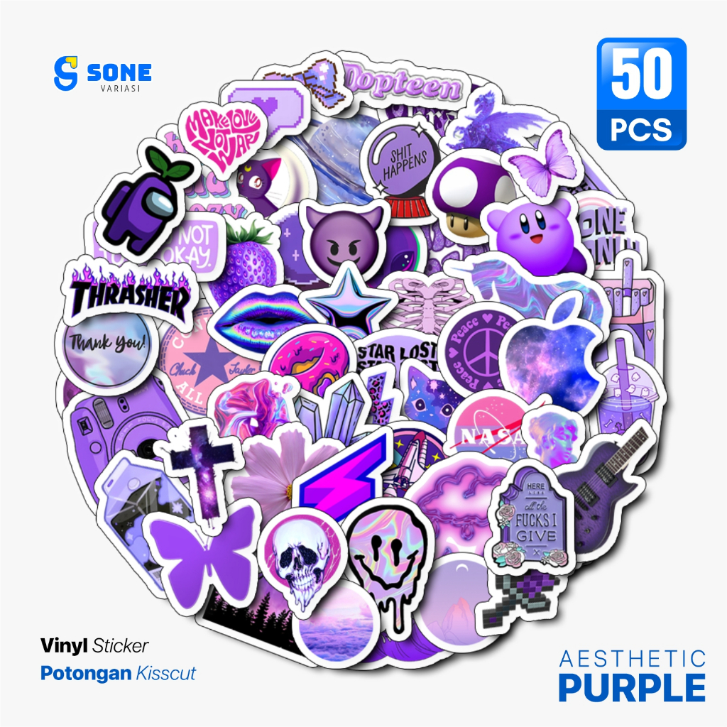 UNGU 60 Pcs Aesthetic Purple Pack Stickers- Purple Thumblr Stickers ...
