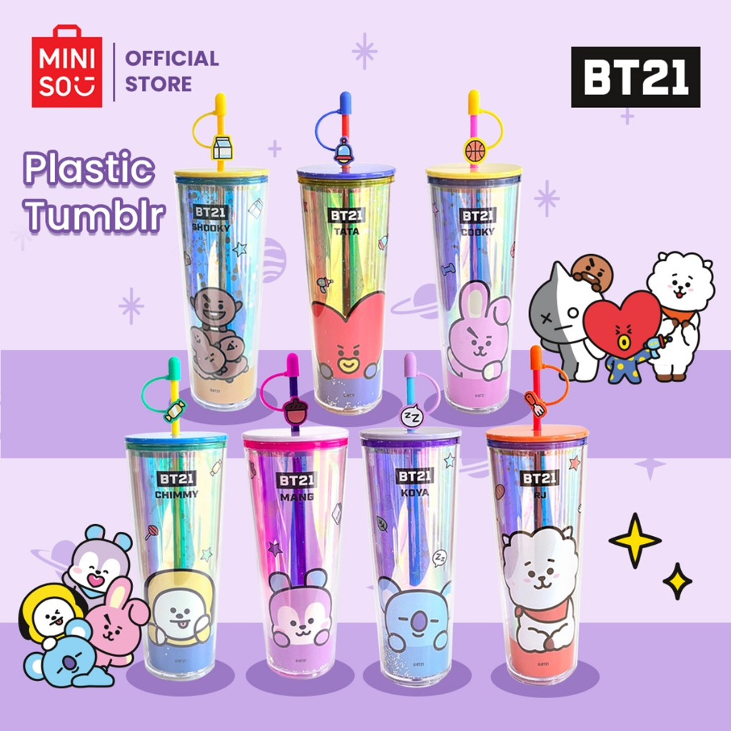 Miniso x BT21 Collection Plastic Cup Straw Cup With Lid Large Capacity ...
