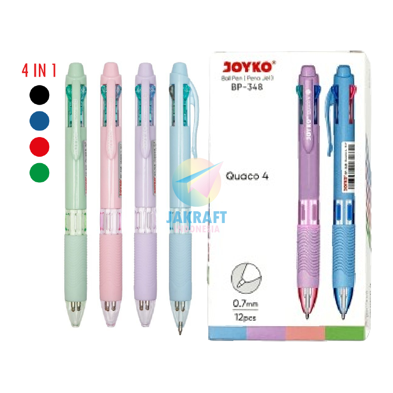 (12 Pcs) WHOLESALE Ballpoint Pens 4 Colors in 1 Pen JOYKO BP-348 QUACO ...