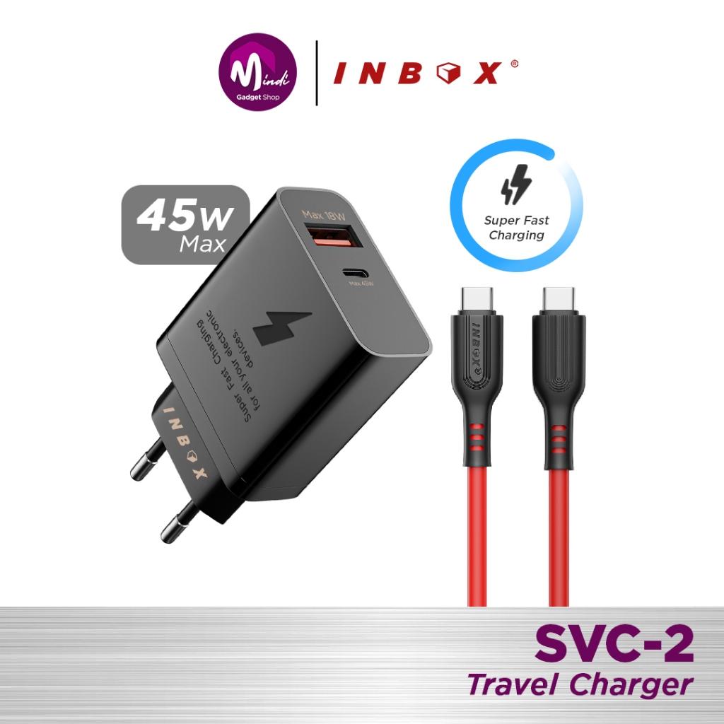Inbox SVC-2 45W Super Fast Charging Dual Port USB Type C Charger Head ...