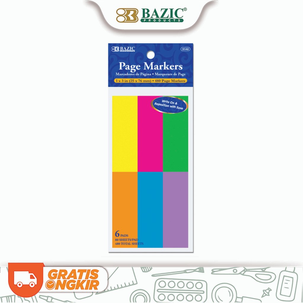 Bazic Stick On Flags Neon Page Markers 1" X 3" 80 Ct. (6/Pack) - Memo ...
